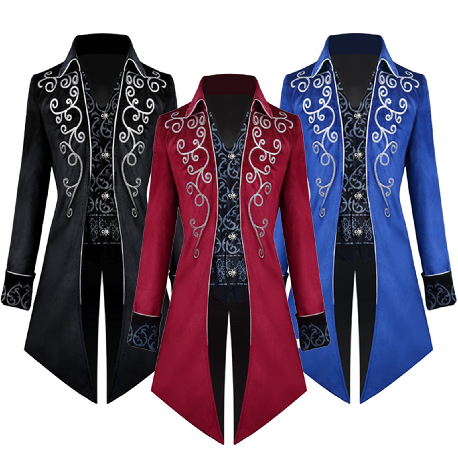 3 Kinds Men Swallowtail Medieval Applique Jacket Gothic Victorian Frok