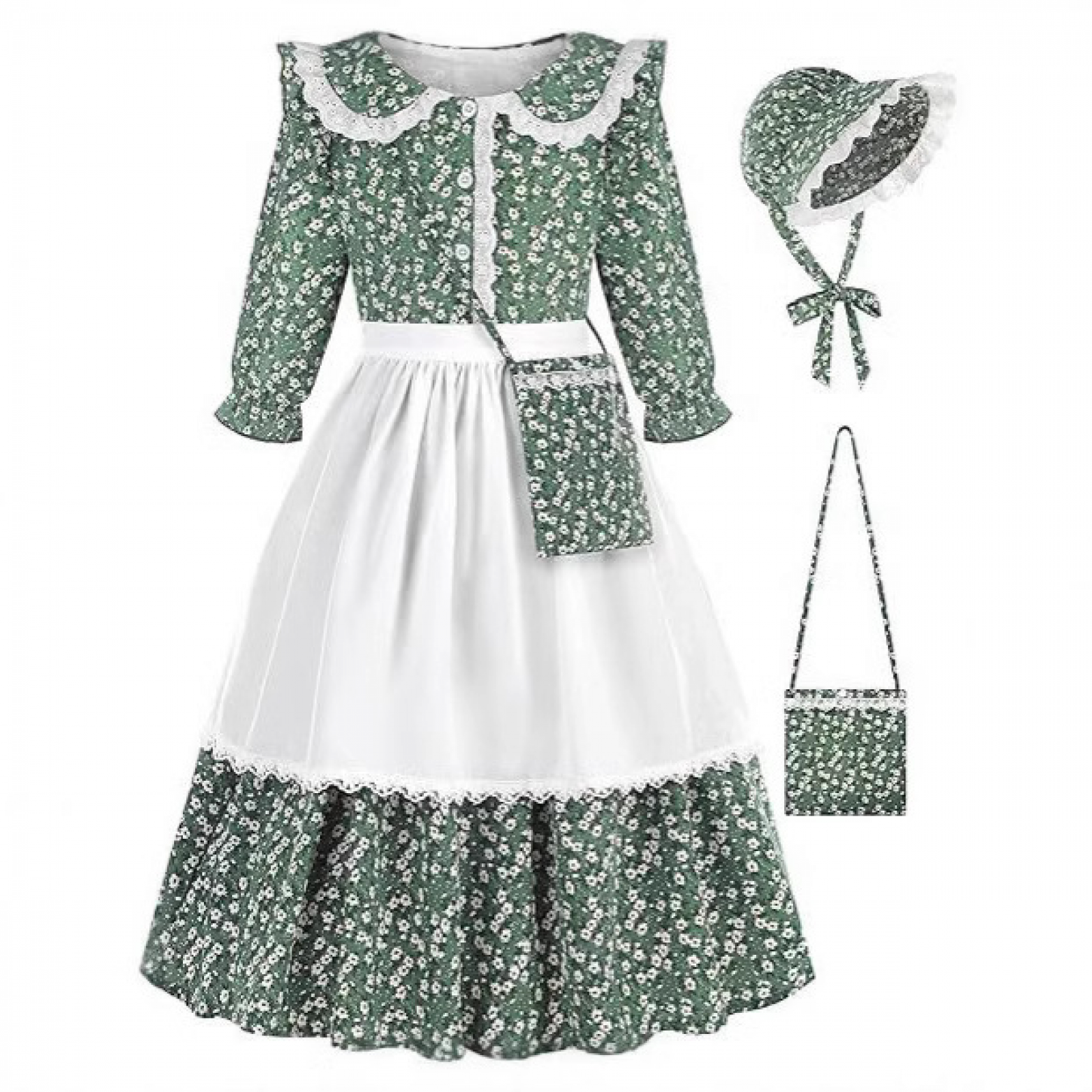 5 Kinds Prairie Girl Cosplay Costume Floral Dress With Apron Hat