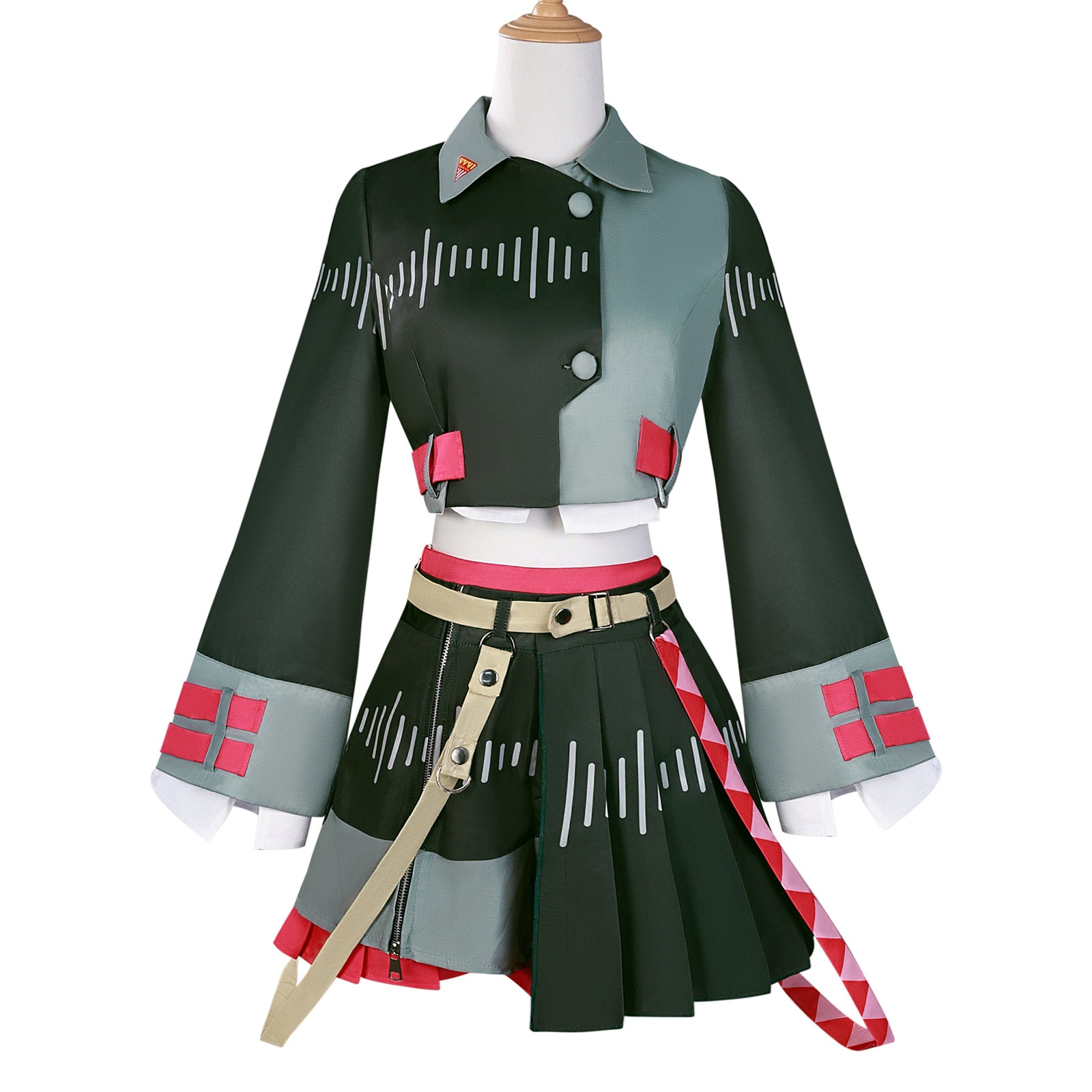 Anime Kasane Teto Cosplay Asymmetric Bell Sleeve Top Pleated Skirt