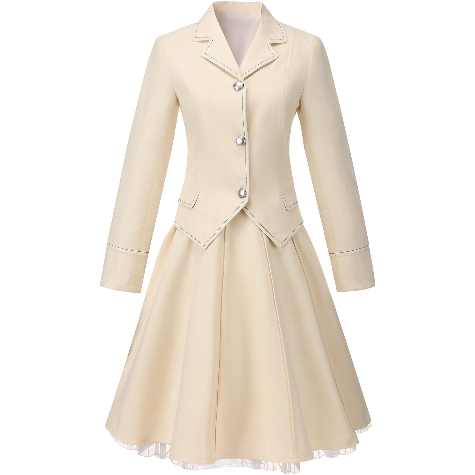 Movie Wicked Glynda Cosplay Costume Ivory Uniform Jacket Skirt