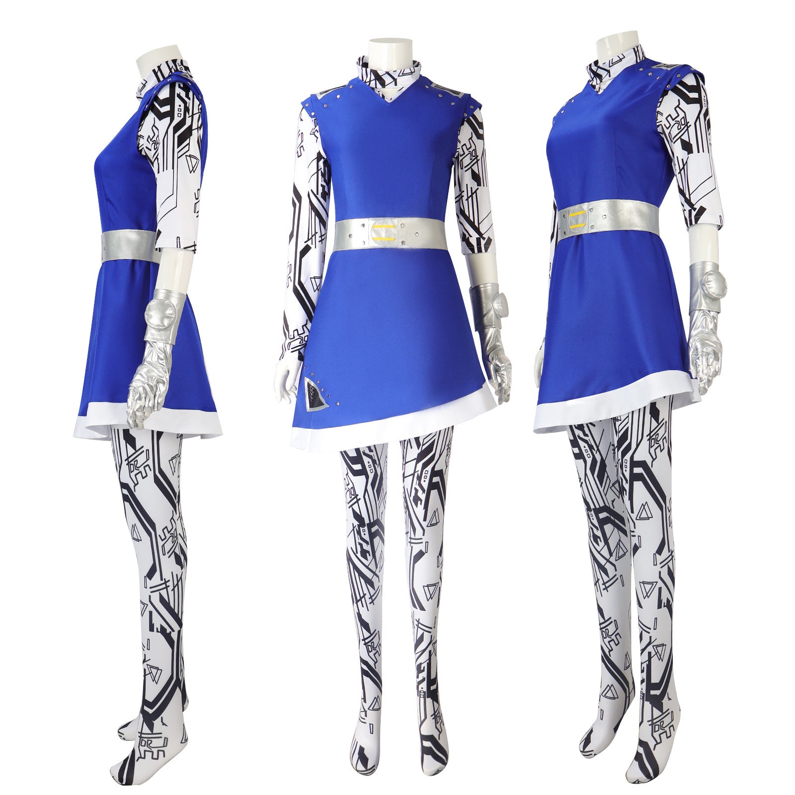 Female Anime Zombies Cosplay Costume Blue Mini Dress Printed Pantyhose