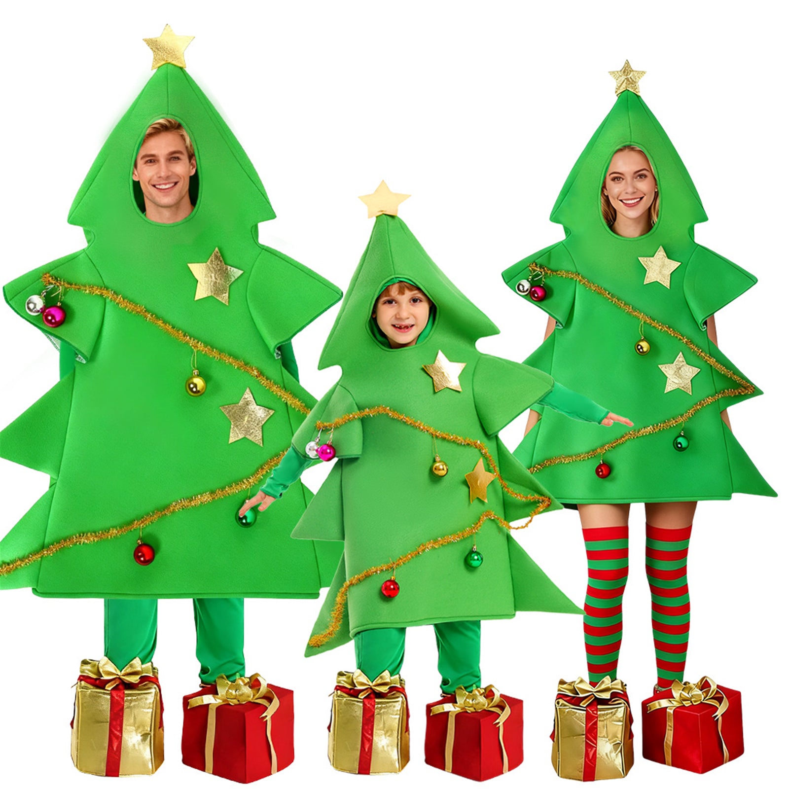 Children Adult Christmas Tree Cosplay Costume Green Apron Inner Jumpsu