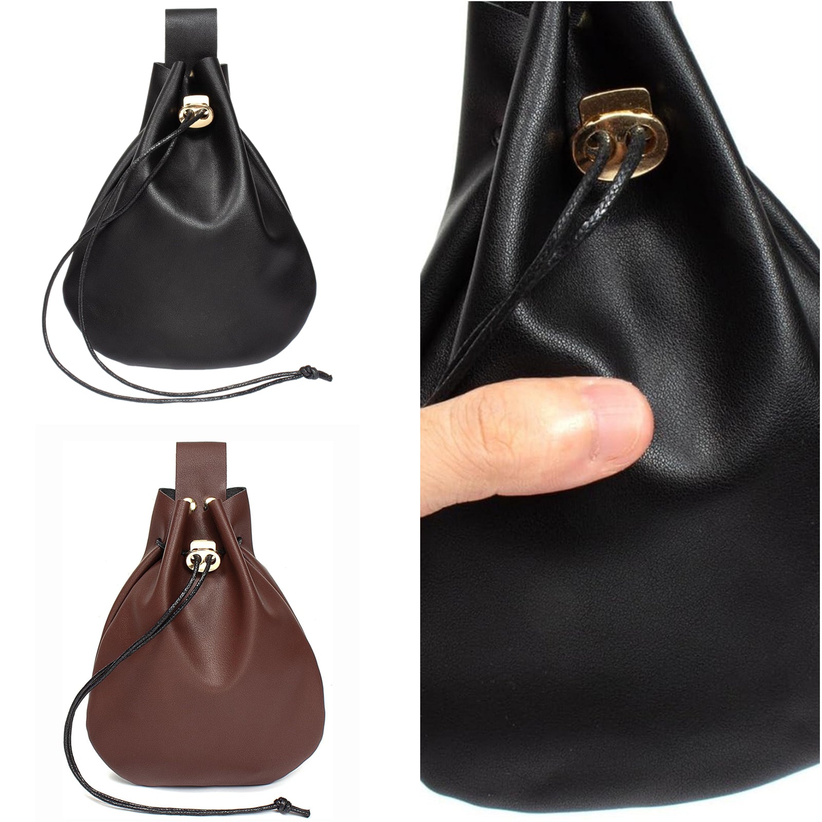 Faux Leather Belt Pouch Medieval Viking Cosplay Drawstring Purse Waist