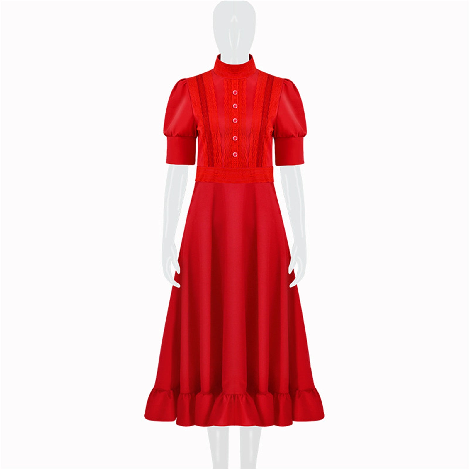 Female Movie Pearl Cosplay Costume Red Puff Sleeve Dress