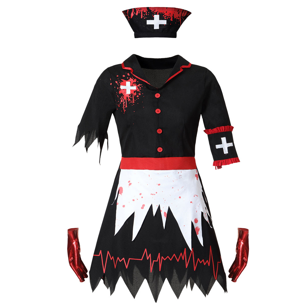 Female Nurse Costume Ghost Bloody Horror Dress Cosplay Uniform Suitabl
