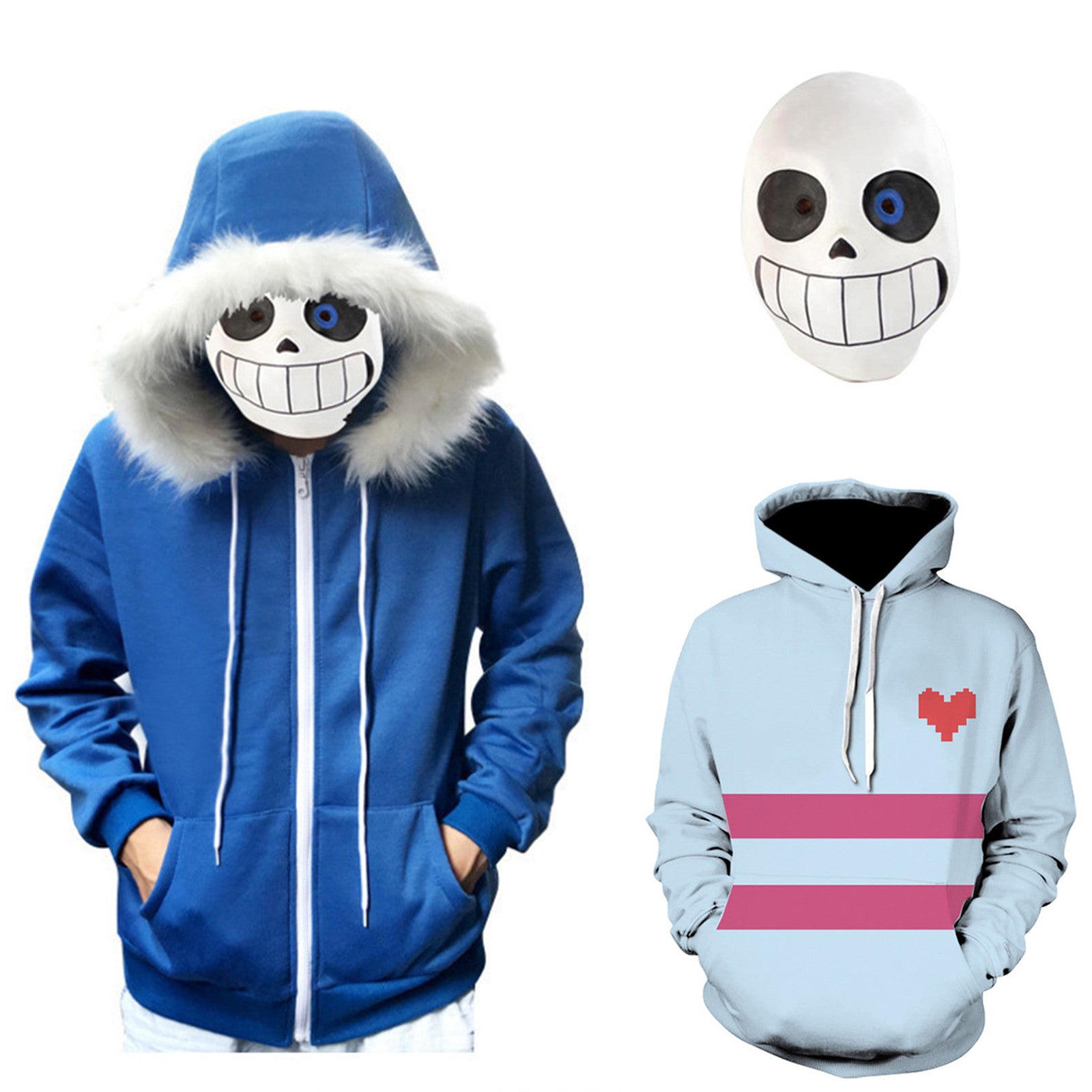 Game Undertale Sans Cosplay Costume Blue Hooded Sweatshirt Skull Mask
