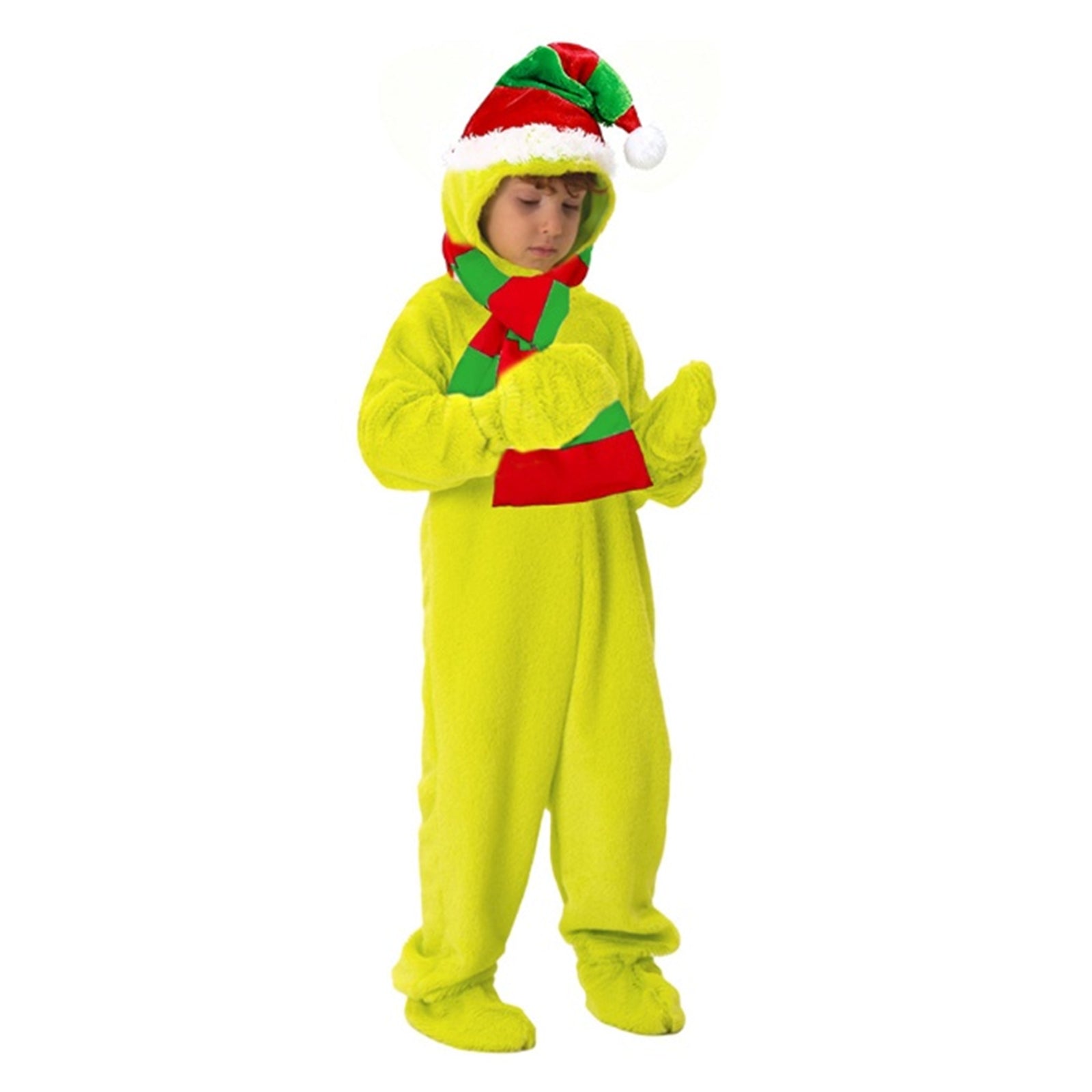 Kids Girls Boys Christmas Elf Cosplay Costume Green Jumpsuit Hat Glove