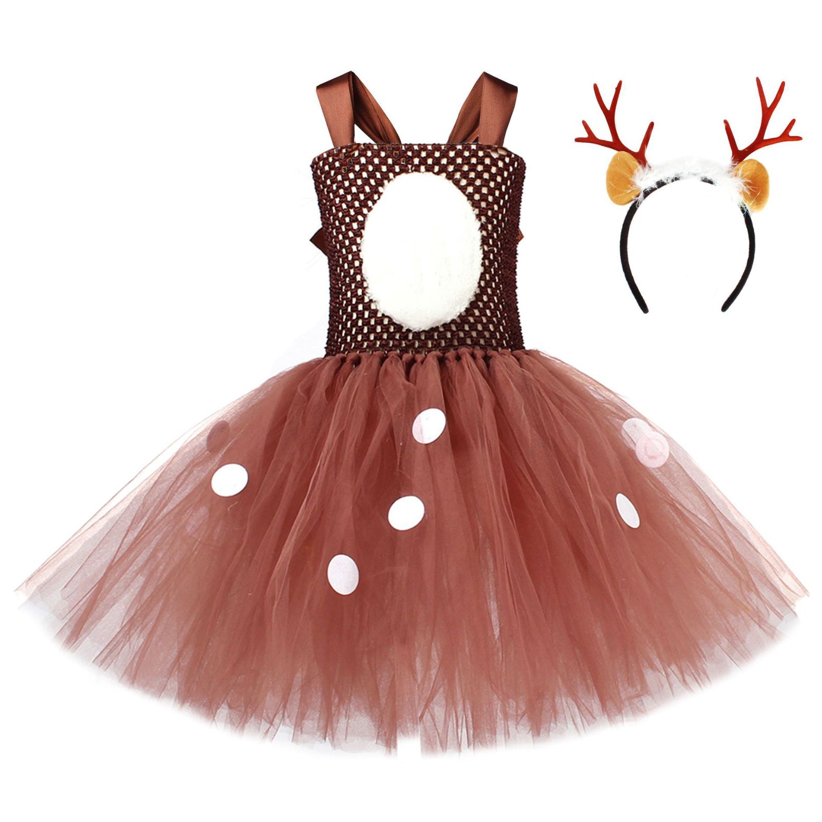 Kids Girls Christmas Party Deer Cosplay Costume Tutu Dress Antler Hair