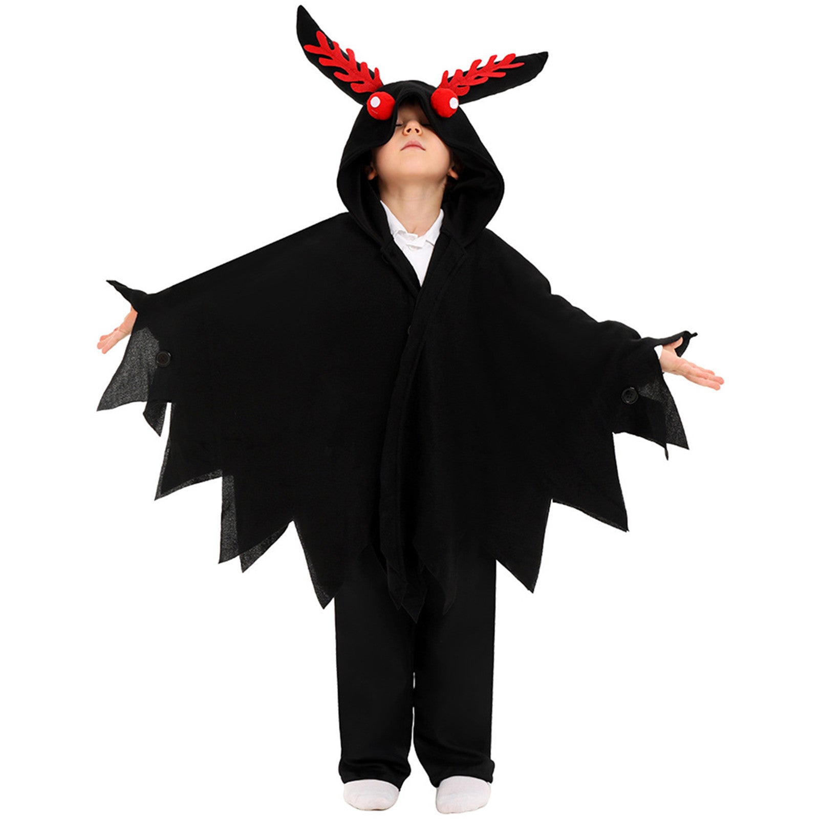 Kids Mothman Halloween Cosplay Costume Sleepwear Black Hooded Cloak
