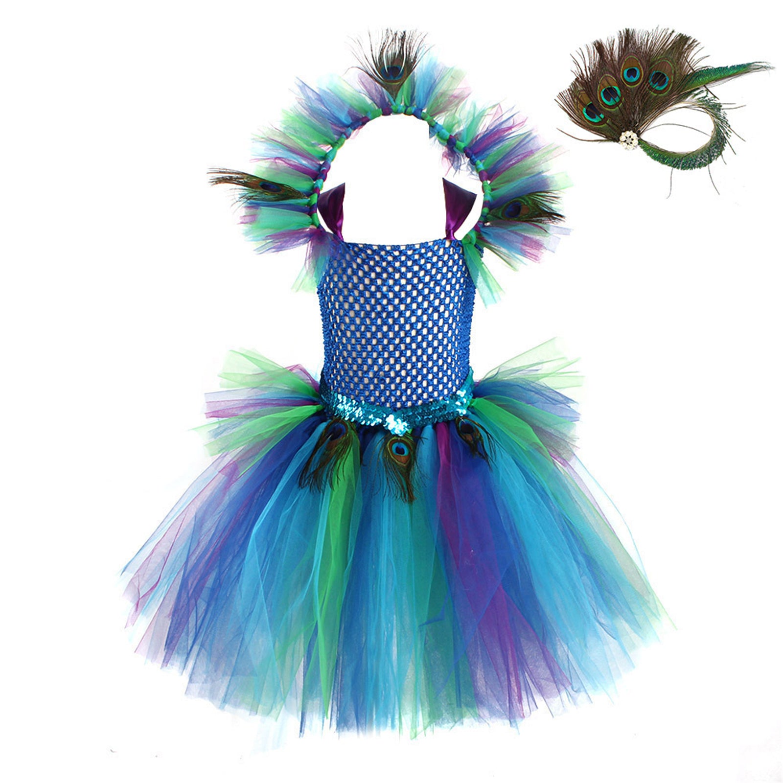 Kids Flower Girl Tutu Deluxe Peacock Dress for Wedding Party