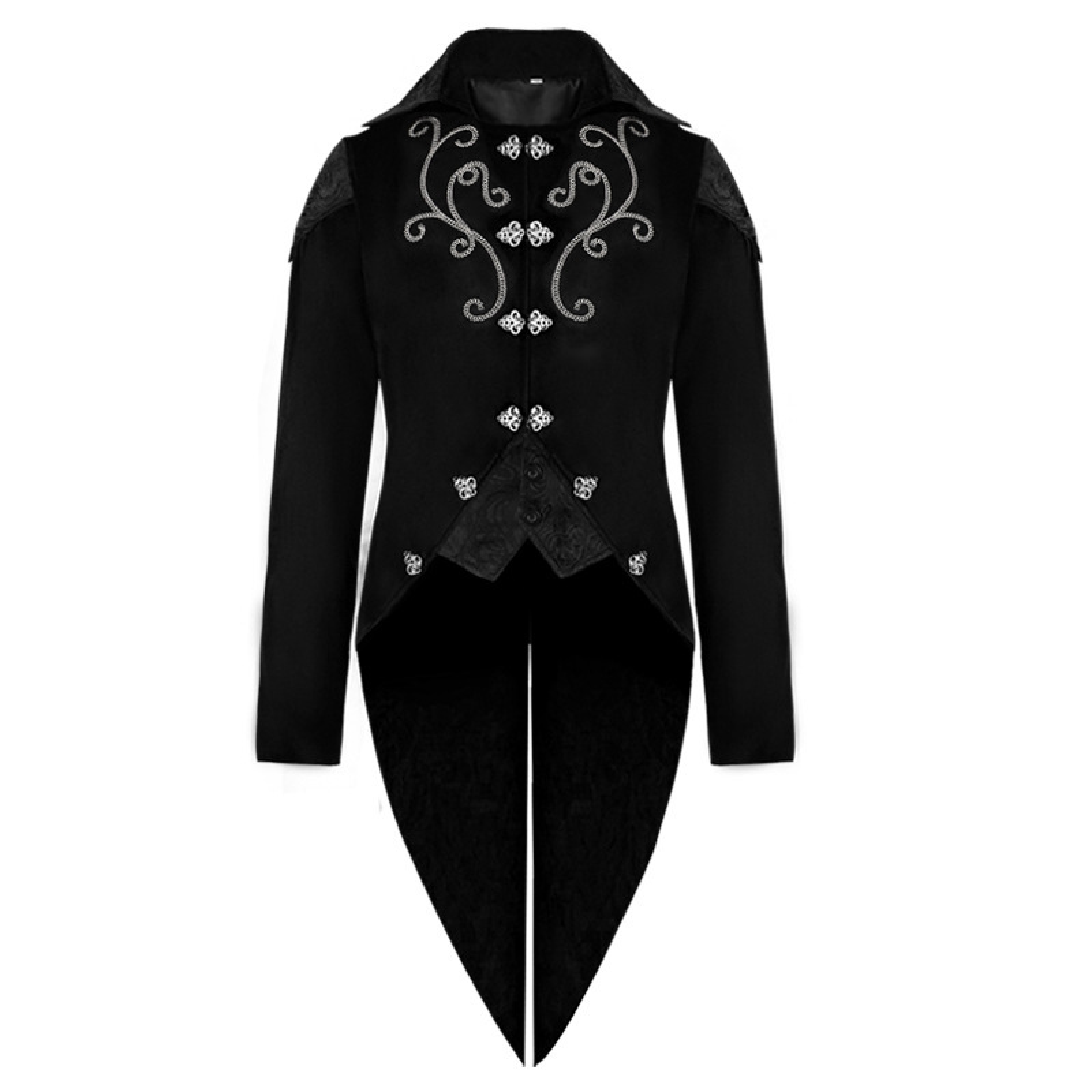 Men Medieval Vintage Tuxedo Costume Mid-Length Punk Applique Coat