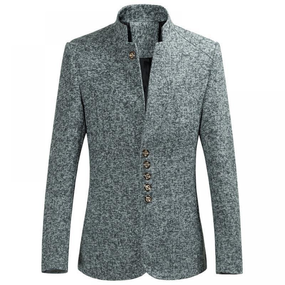 Men Solid Slim Fit Chinese Traditional Mandarin Collar Formal Suit Jac