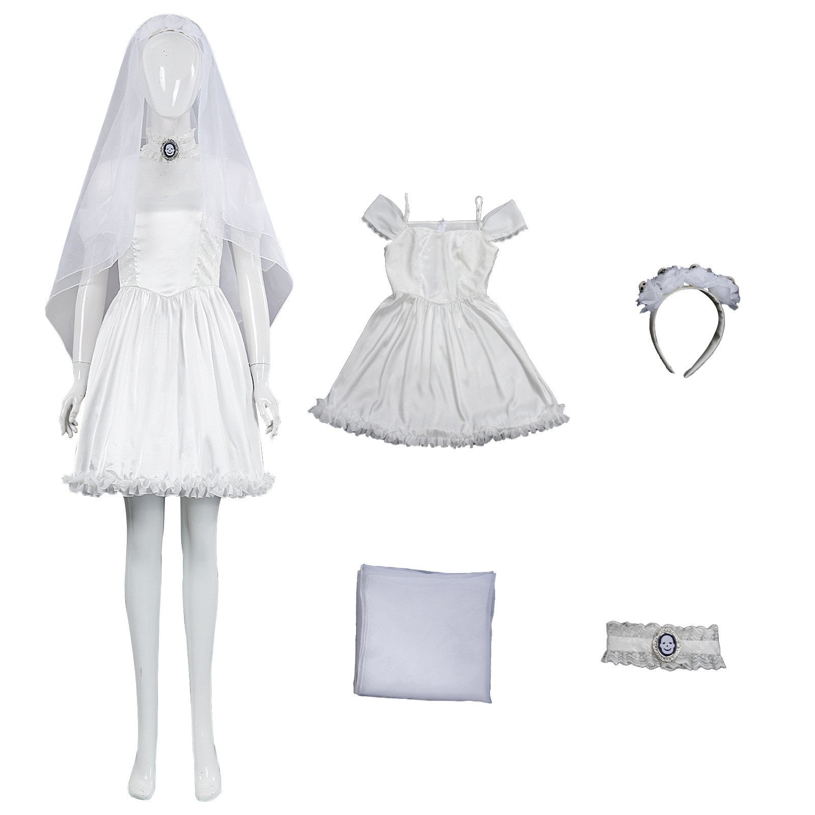 Movie Corpse Bride Emily Cosplay Costume White Wedding Dress