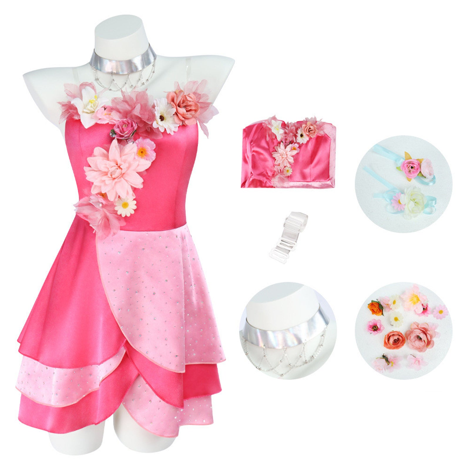 TV Series Winx Club Flora Cosplay Costume Knee Length Pink Dress