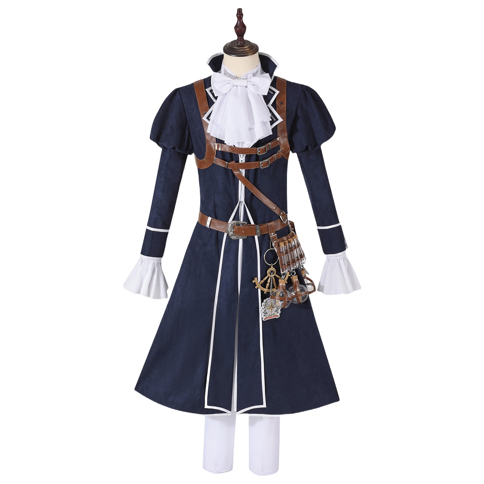 Women Game FGO Oberon Cosplay Costume Puff Sleeve Navy Blue Dress