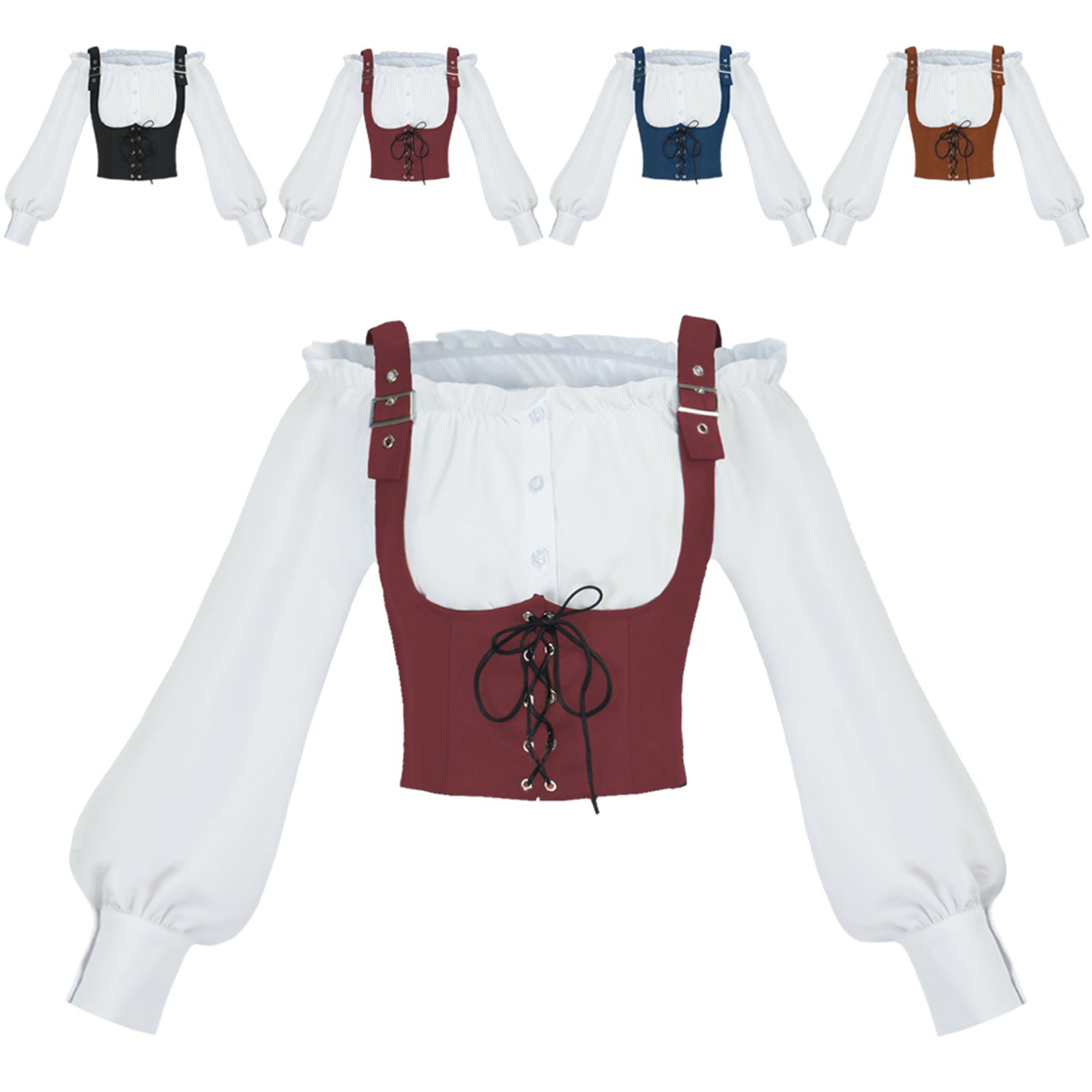 Women Pirate Cosplay Medieval Corset Vest Steampunk Bodice Shirt